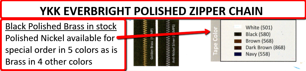 (2-F) YKK® TOP OF THE LINE #5 METAL EVERBRIGHT NICKEL (SILVER - POLISH – Qualityzippersupply